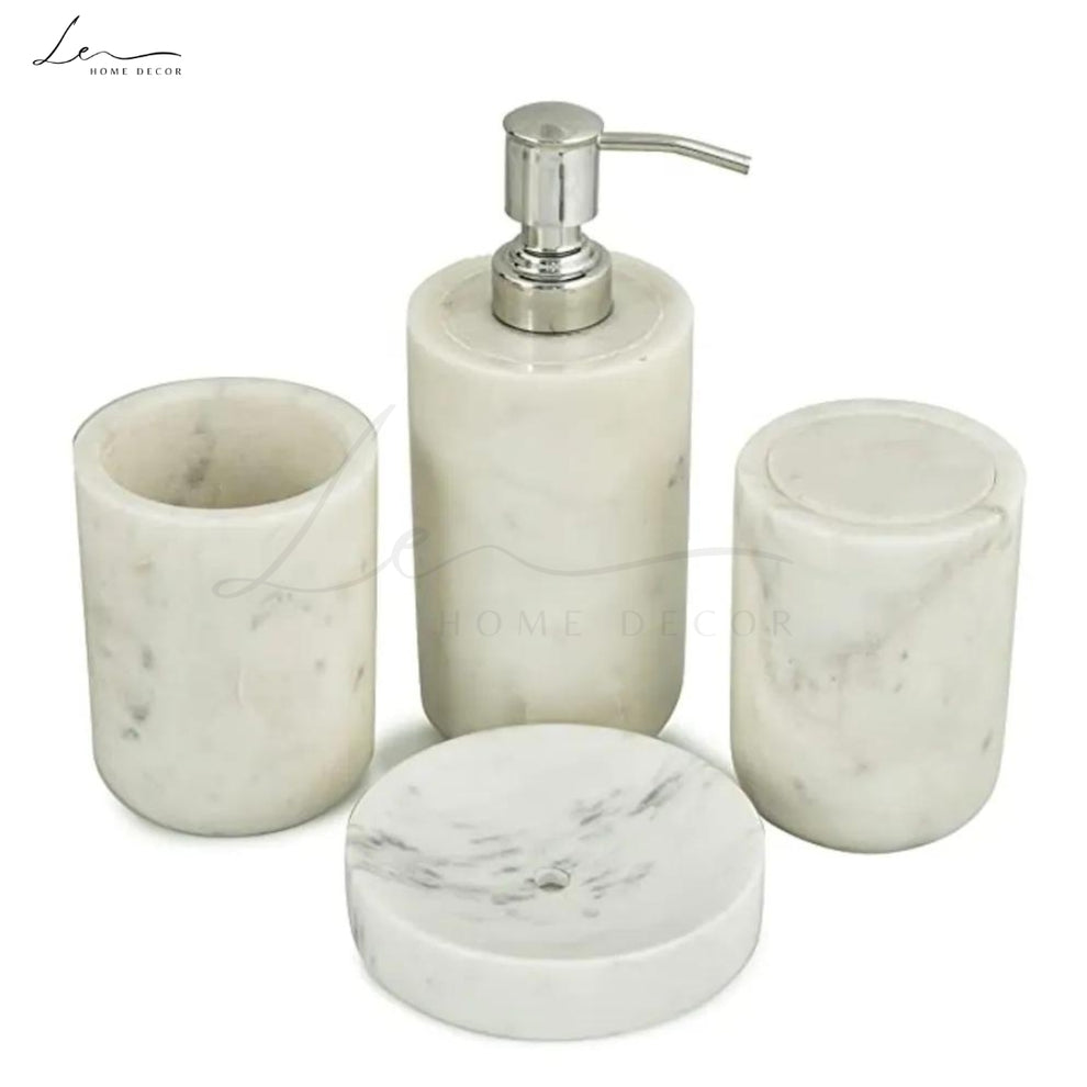 White Marble Bathroom Accessories Set of 4 pcs – Le Home Decor Studio