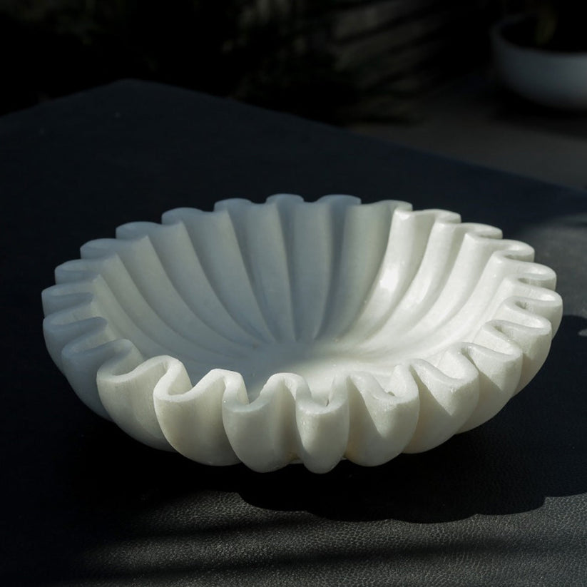 Buy Ruffle Marble Scalloped Bowl - Fluted Stone Centerpiece ...